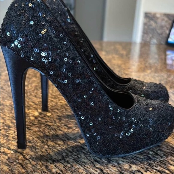 Shoes | Elegant Black Sequin High Heels | Poshmark